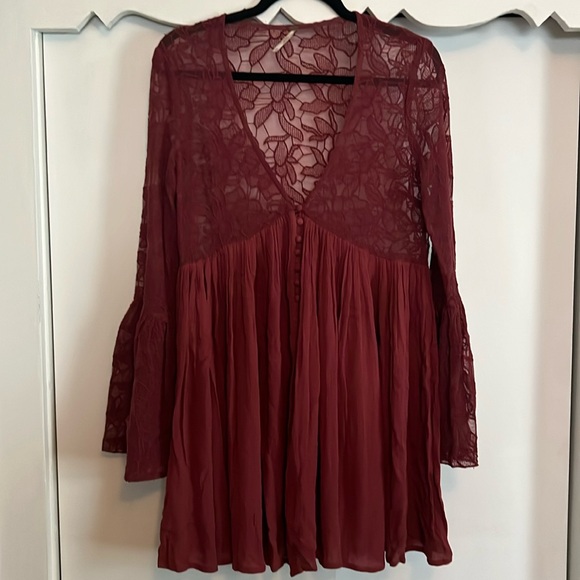 Free People | Dresses | Free People Lace Ling Sleeve Mini Dress | Poshmark